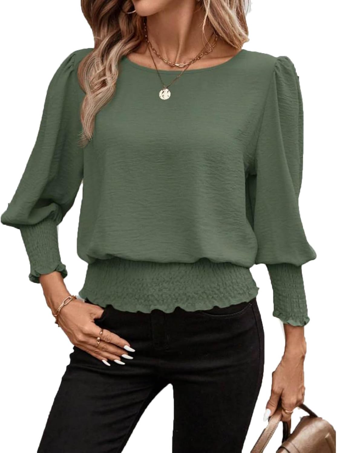 Women's Boat Neck Blouses Dressy Casual 3/4 Sleeve Tops Work Office ...
