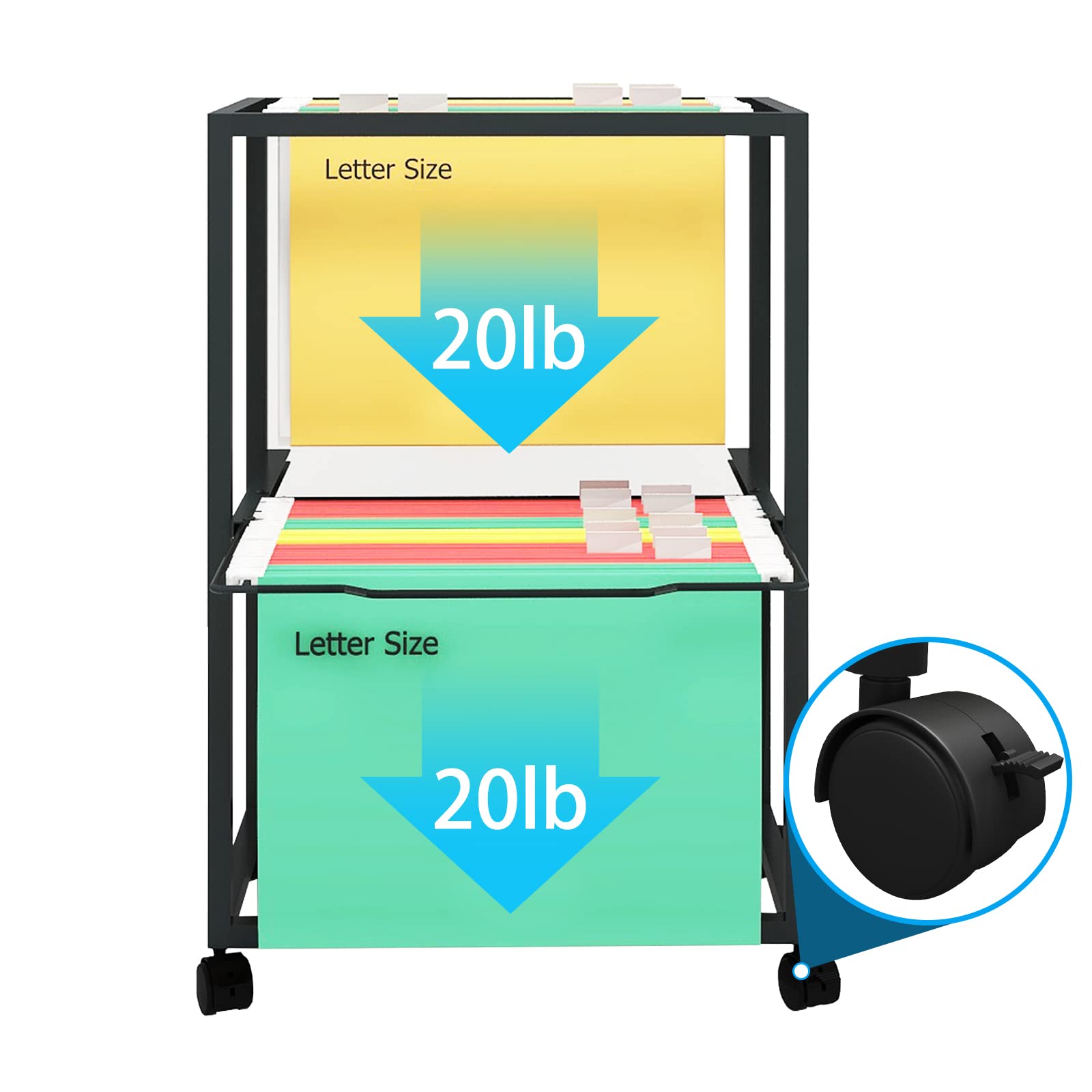 PUNCIA 2 Tiers Metal Rolling File Carts with Wheels Hanging Files for ...