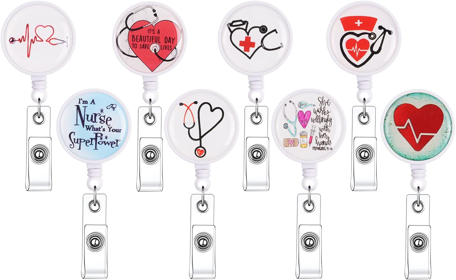 Vicloon Retractable Badge Holder, 8pcs Badge Reel Clips, Retractable ...