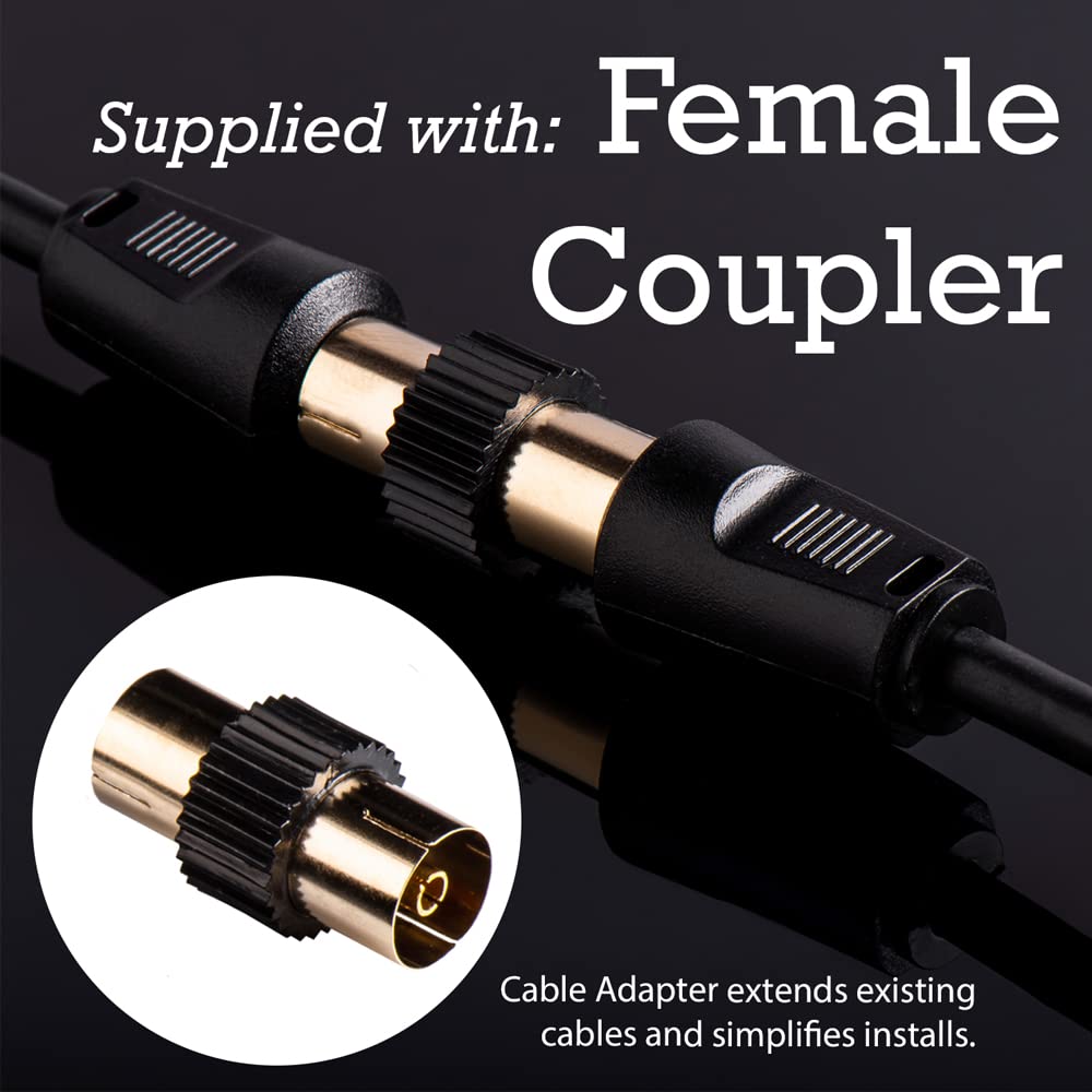 rhinocables Aerial Coaxial Cable with Gold-Plated Connectors, Male to ...