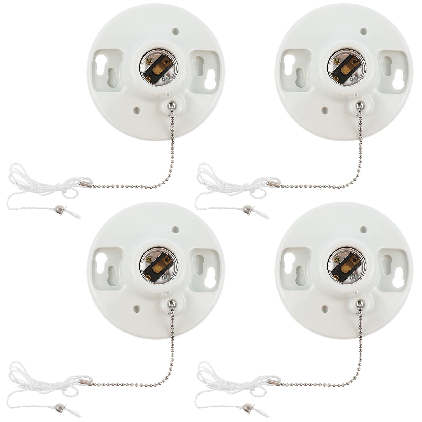 Saysurey 4 Pcs Porcelain Light Socket with Pull Chain White Light Bulb ...