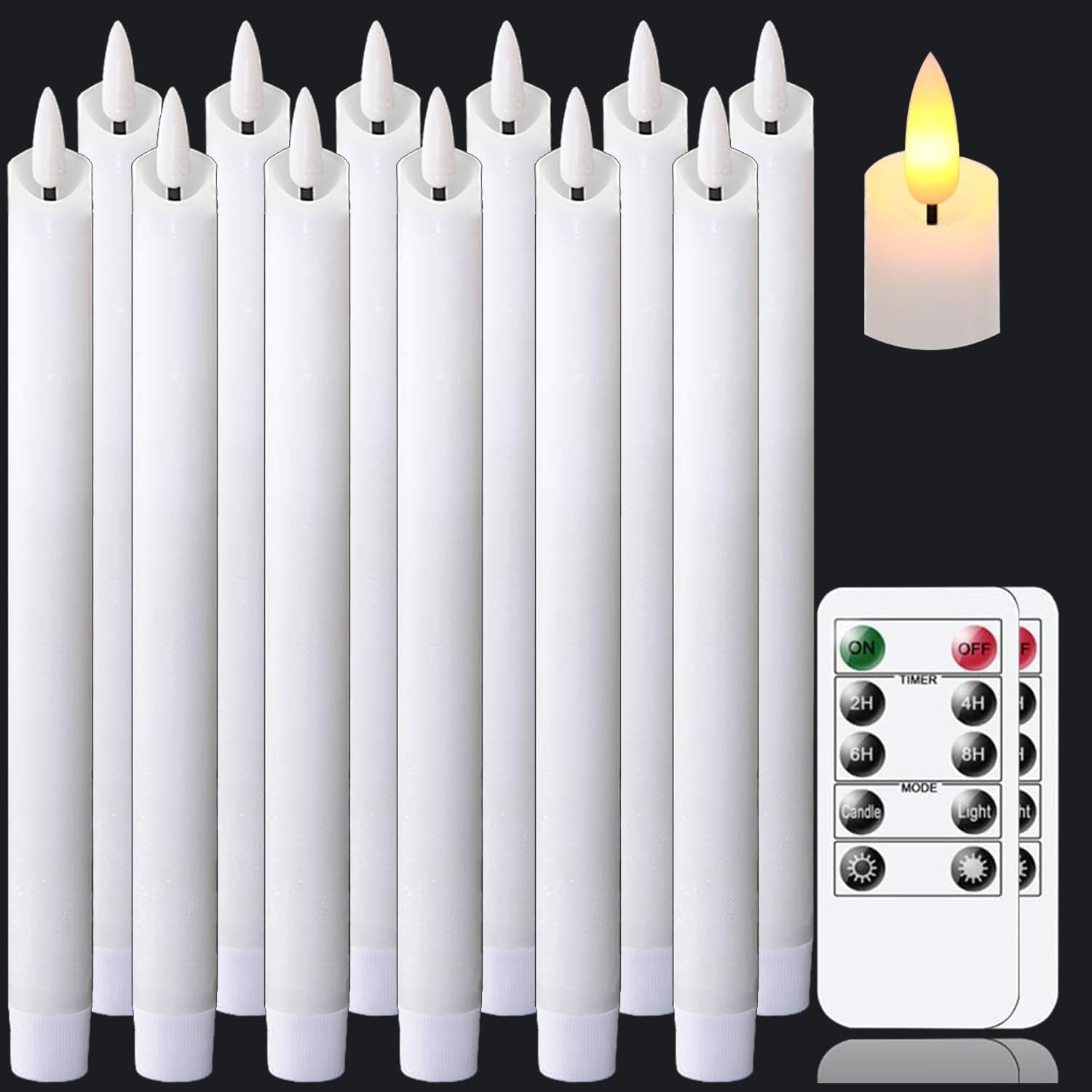 Amazon.com: salipt Flameless White Taper Candles Flickering with Timer ...