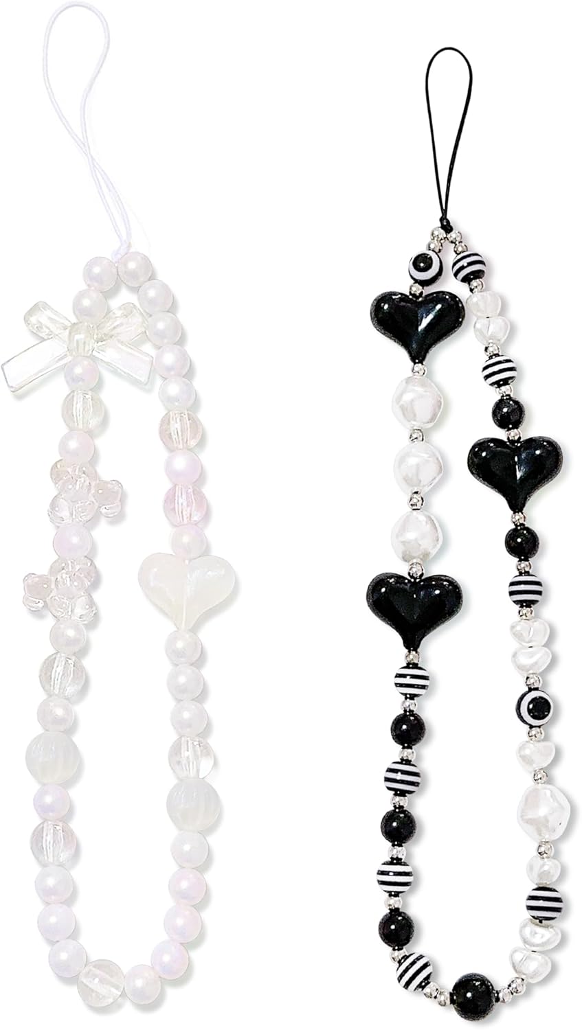Amazon.com: SZXYCZL 2PCS Beaded Phone Charms Y2K Dark Love Pearl ...