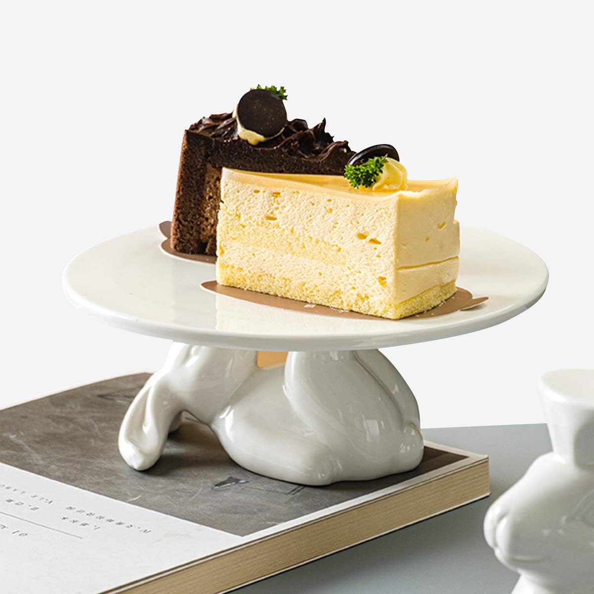 Amazon.com: MyGift Decorative White Ceramic Cake Stand with Rabbit ...