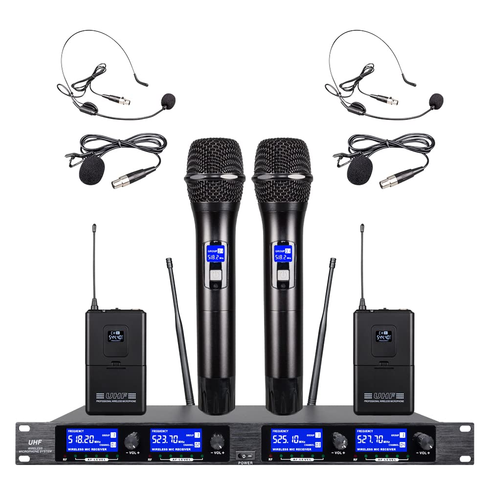 Tbaxo Wireless Microphone System 4 Channel Cordless Mic Set 2 Handheld ...