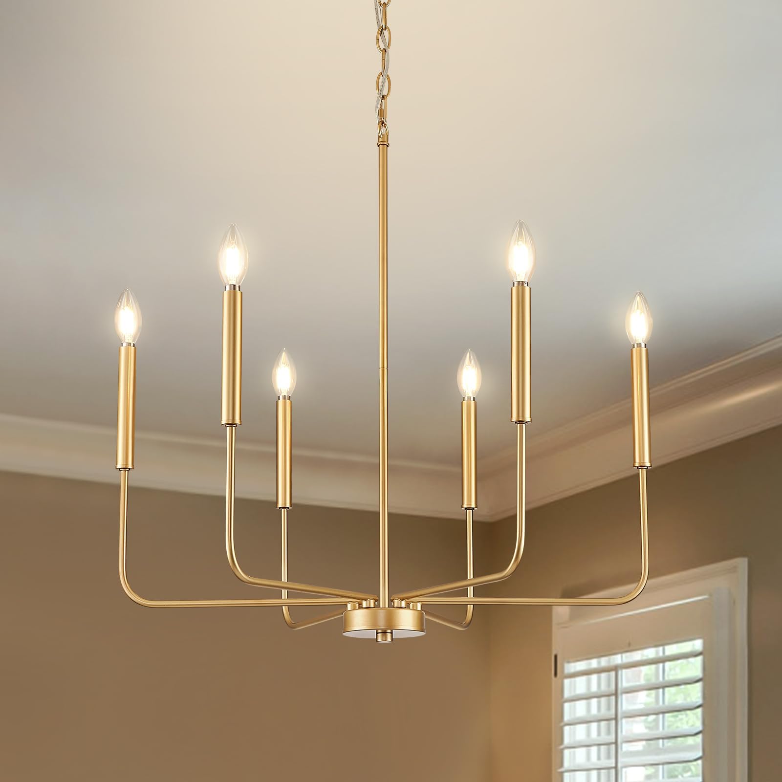 Gold Chandelier, 6-Light Farmhouse Chandelier for Dining Room Lighting ...