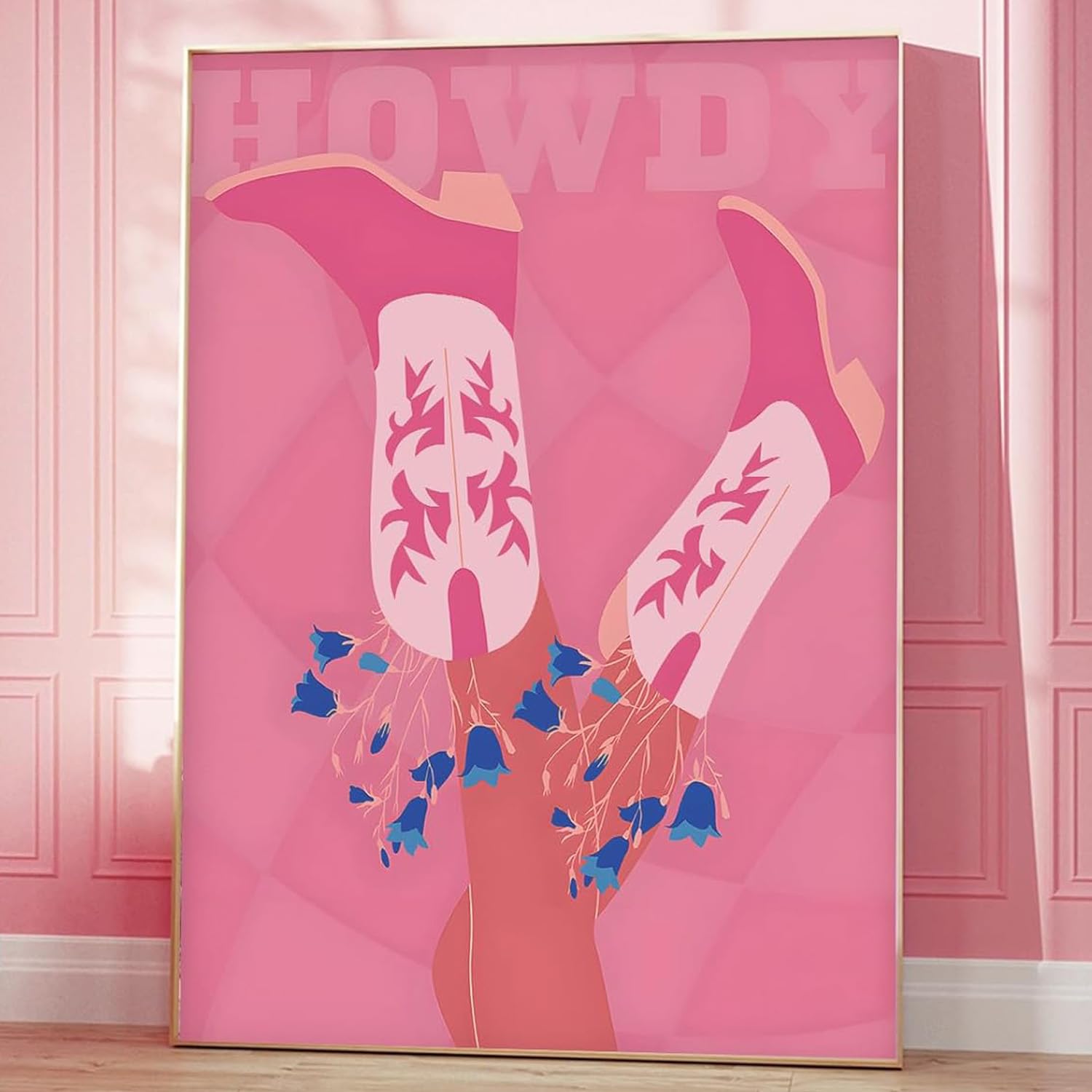 Amazon.com: Cowgirl Aesthetic Wall Art Pink Cowgirl Boot Painting Howdy ...