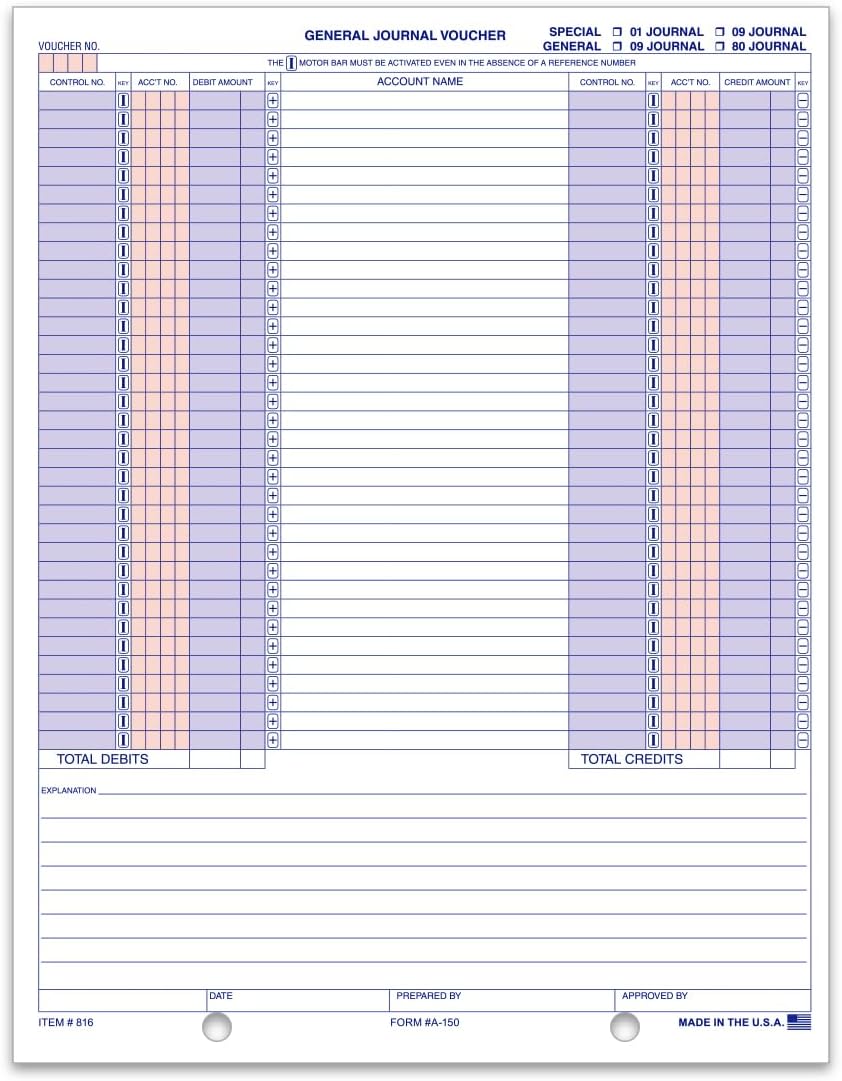 Amazon.com : Journal Voucher Form A-150 – Single-Part White Cut Sheet ...