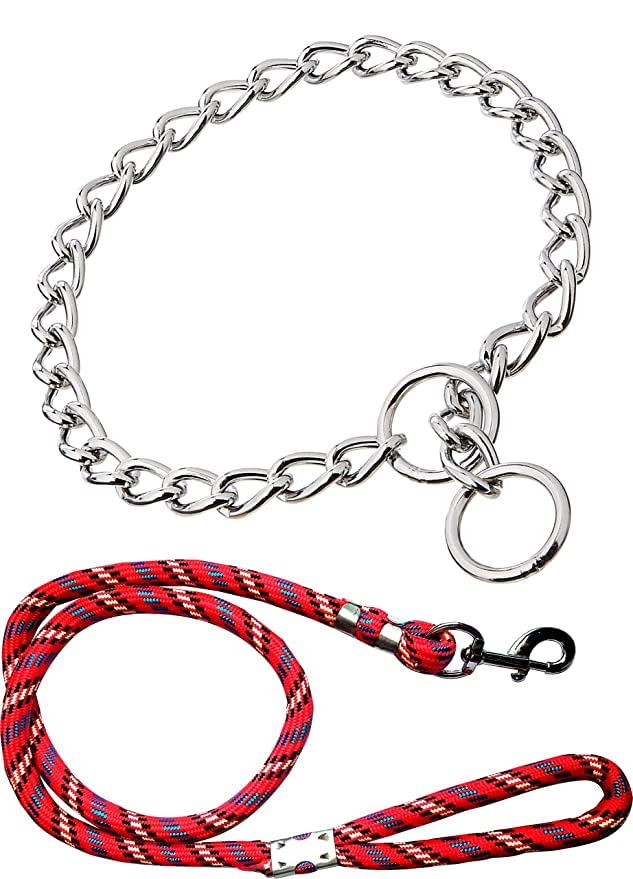 Buy Dog Trust Combo 22 inch Stainless Steel Choke Chain with Red Rope ...
