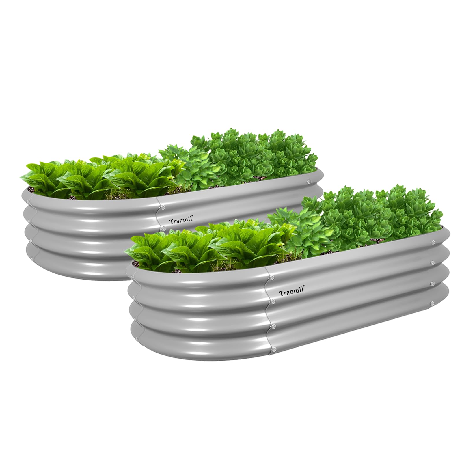 Tramull 2 Pack 4x2x1FT Galvanized Raised Garden Bed Kit Oval Metal ...