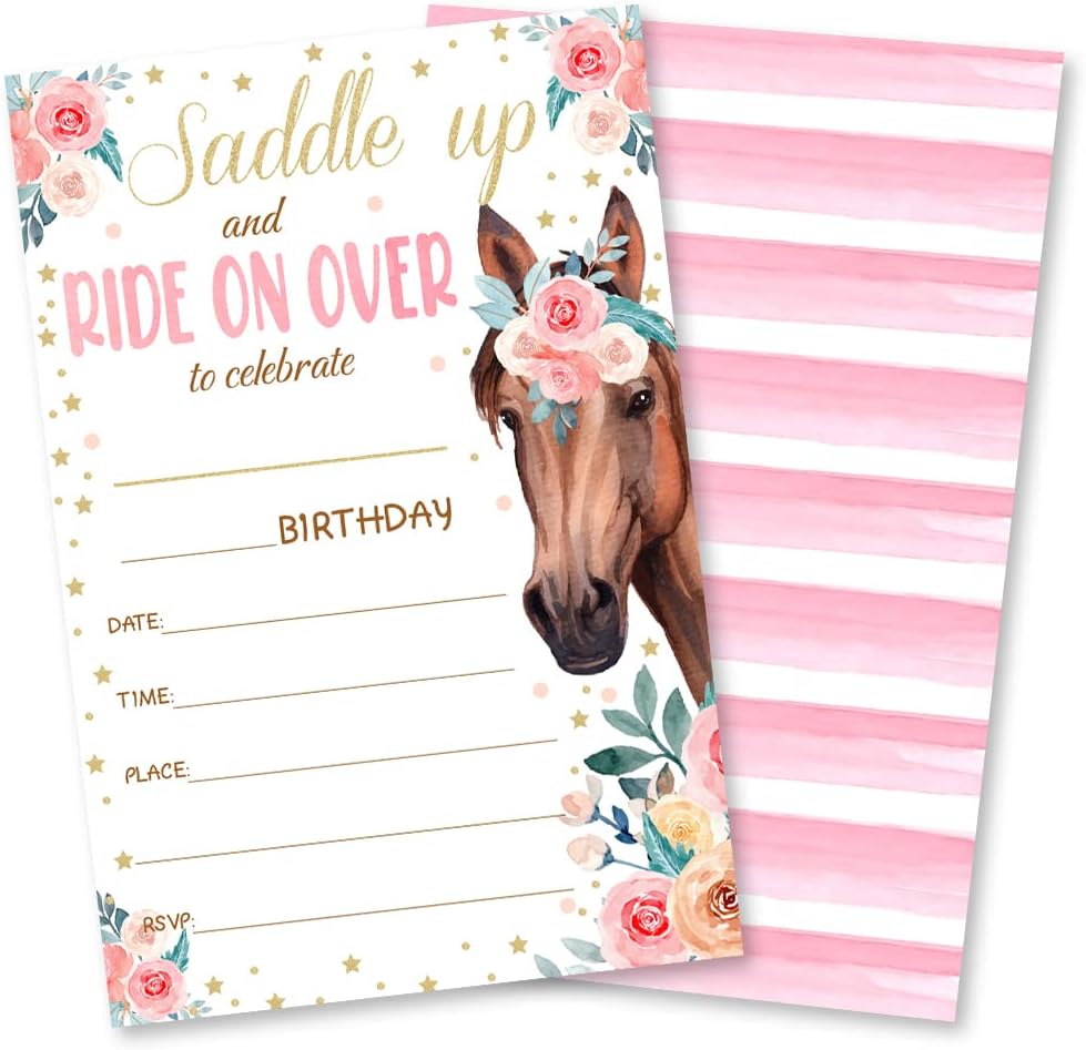 Amazon.com : Grace Yonks Horse Birthday Invitation, Horse Party ...