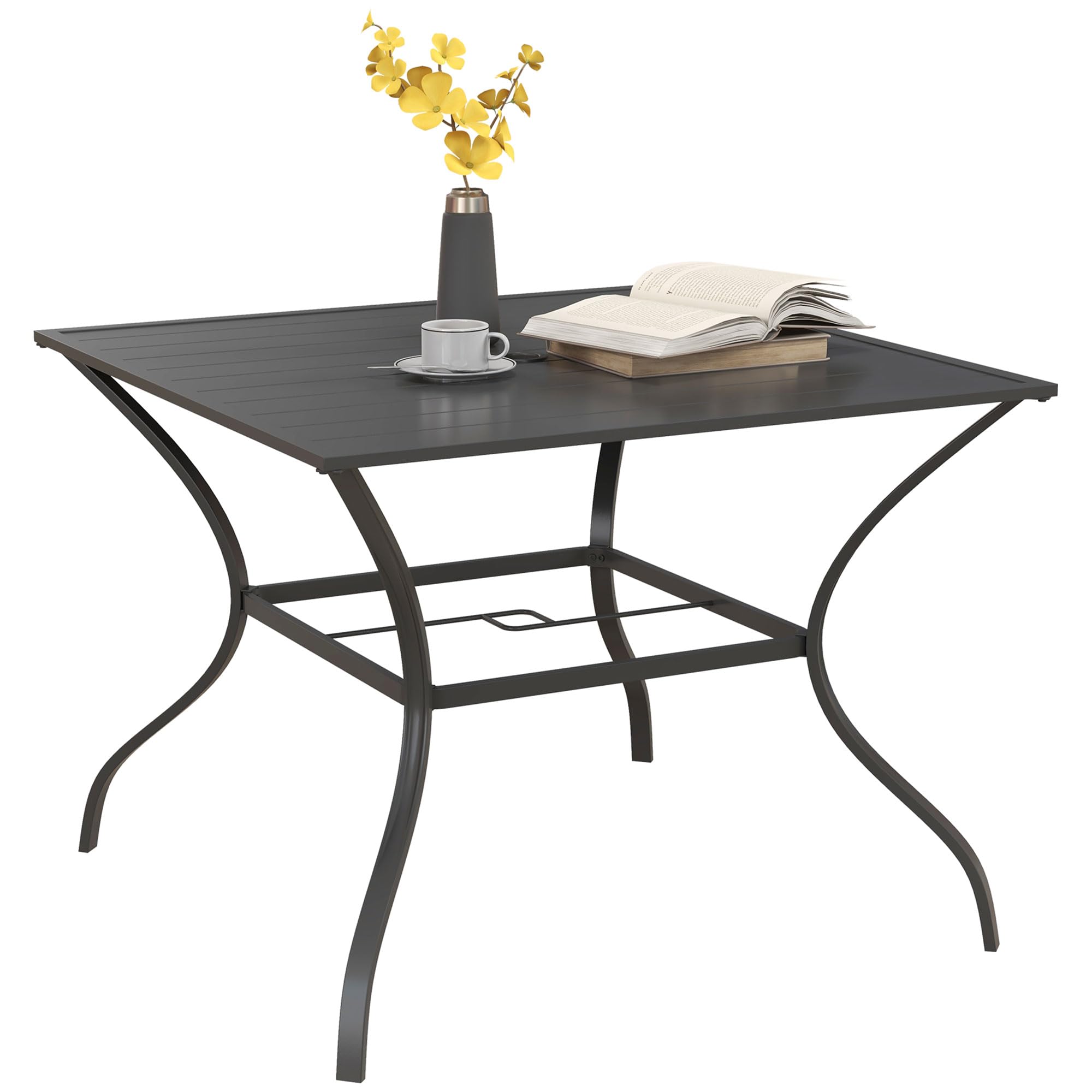 Outsunny 94 x 94 cm Garden Dining Table with Parasol Hole, Square Patio ...