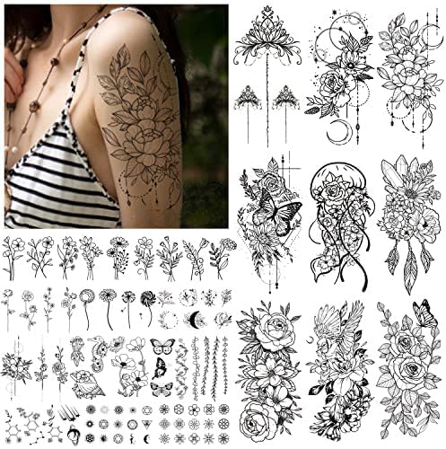 Amazon.com : Cerlaza 96 Styles Fake Tattoos Temporary Realistic, Long ...