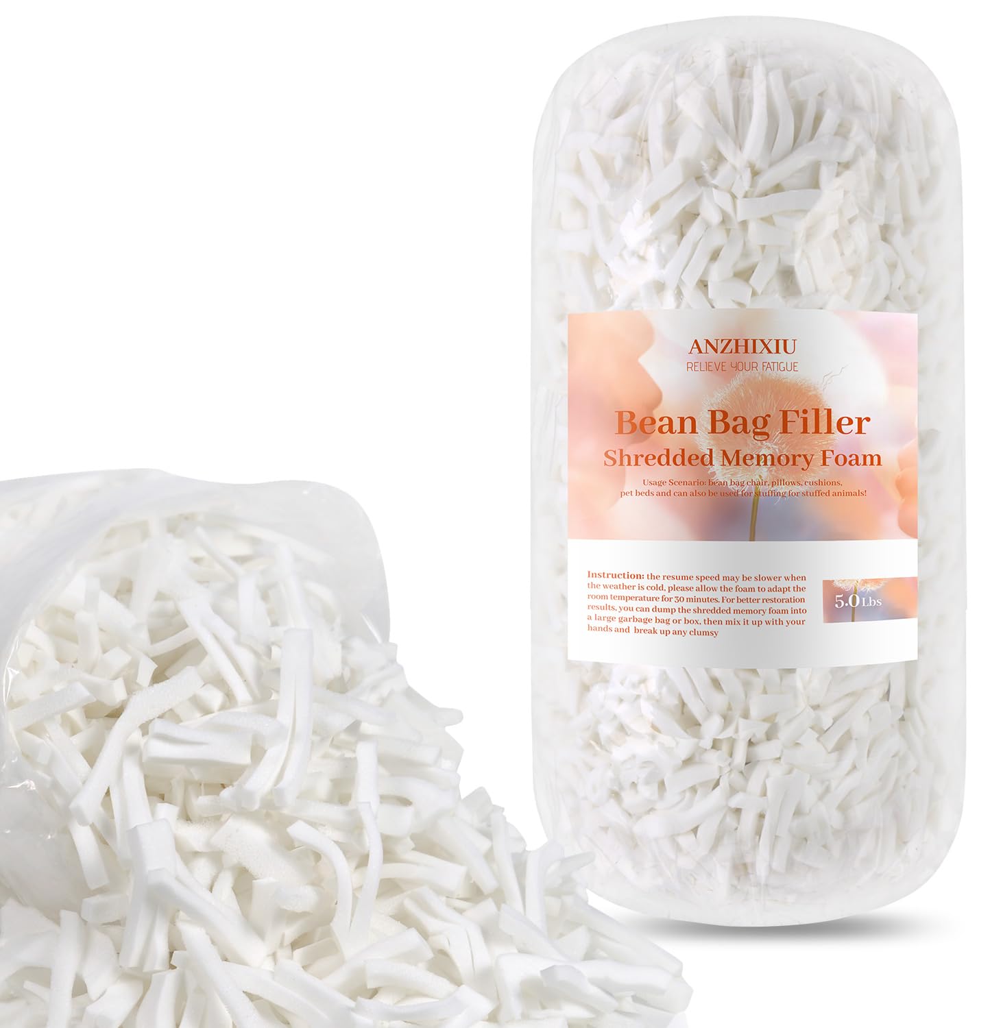 Amazon.com: anzhixiu Bean Bag Filler-Shredded Memory Foam Filling, 5 ...
