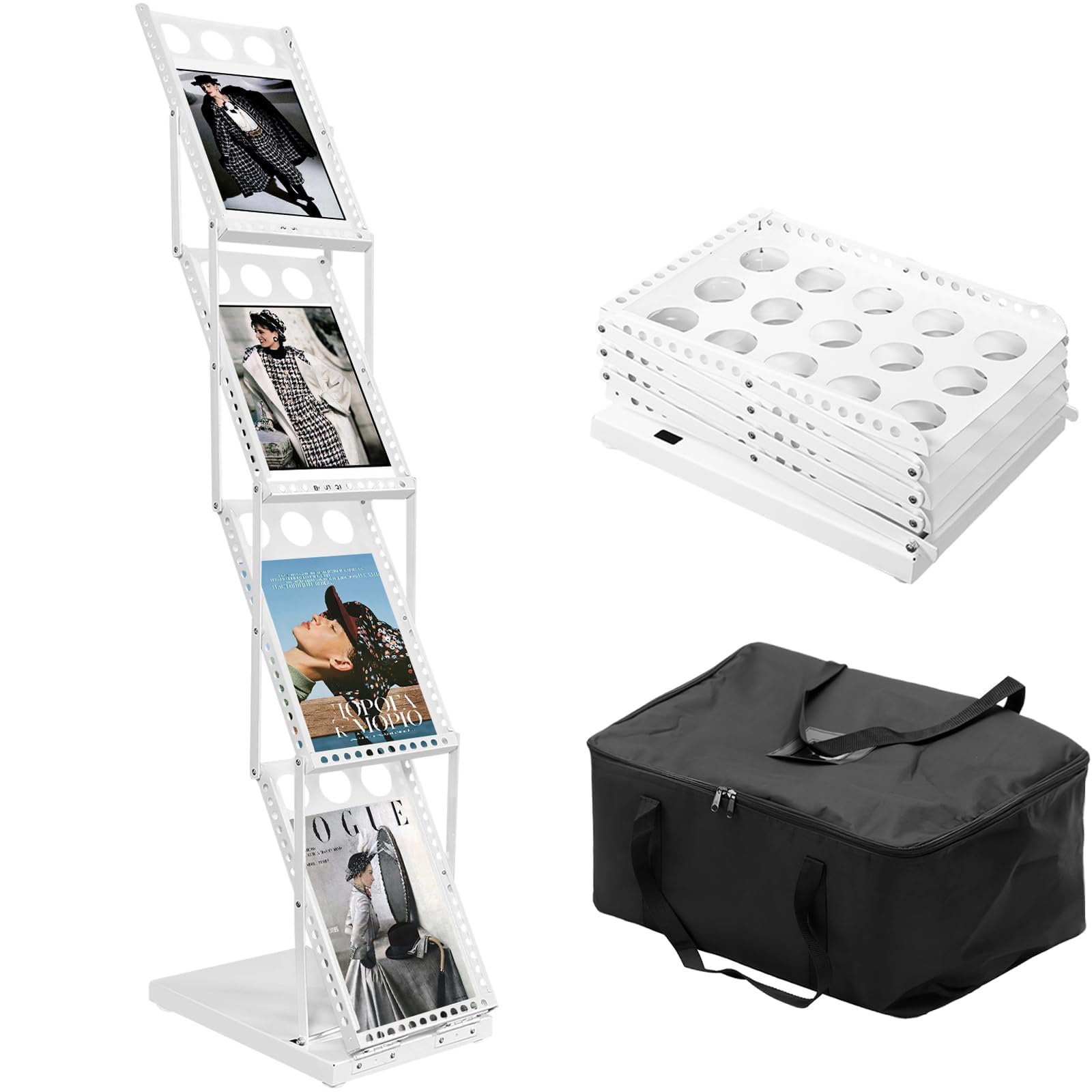 XIDIHF Foldable Magazine Rack, Floor Standing 4-Tier Literature Display ...