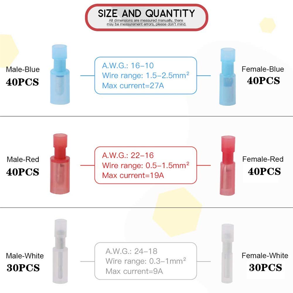 Snapklik.com : PONFY 220PCS Nylon Fully Insulated Bullet Connectors