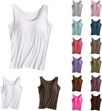 Amazon.com: Shelf Bra Tank Tops for Women with Built in Bra Summer ...