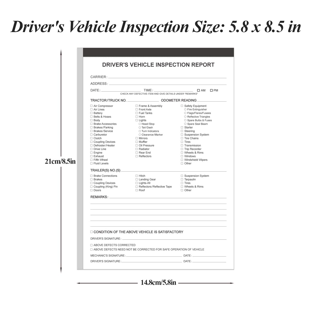 Snapklik.com : (5-Pack) Detailed Drivers Vehicle Inspection Report Book ...
