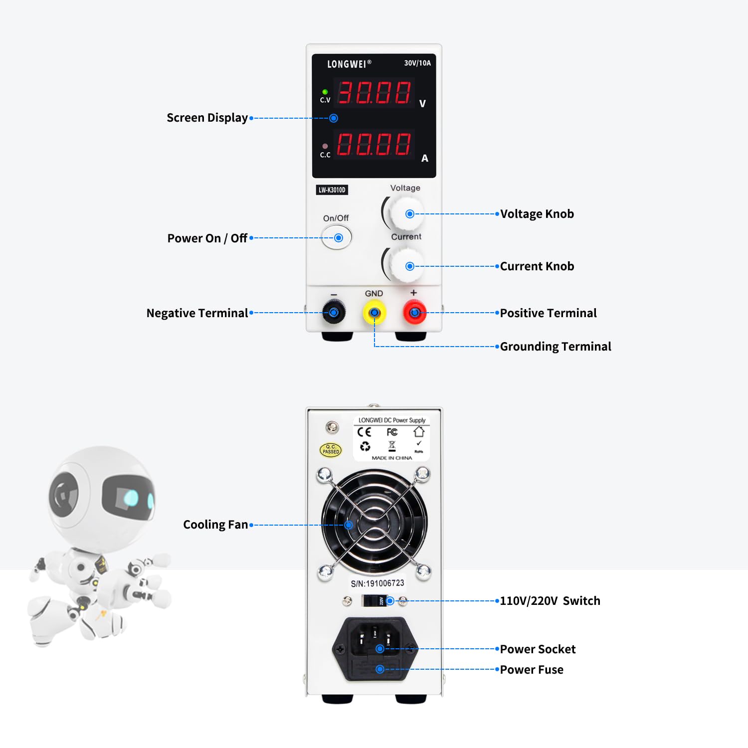 Snapklik.com : LONGWEI DC Power Supply Variable 30V 10A, 4-Digital LED ...