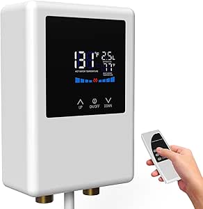 Tankless Water Heater Electric, 5500W 110V Instant Hot Water Heater with Remote Control and LCD ...