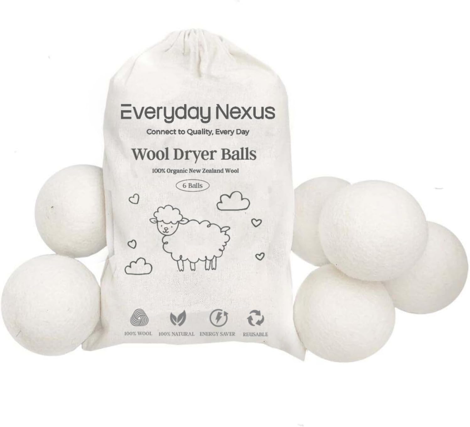 Amazon.com: Everyday Nexus Wool Dryer Balls – Set of 6, 100% Organic ...