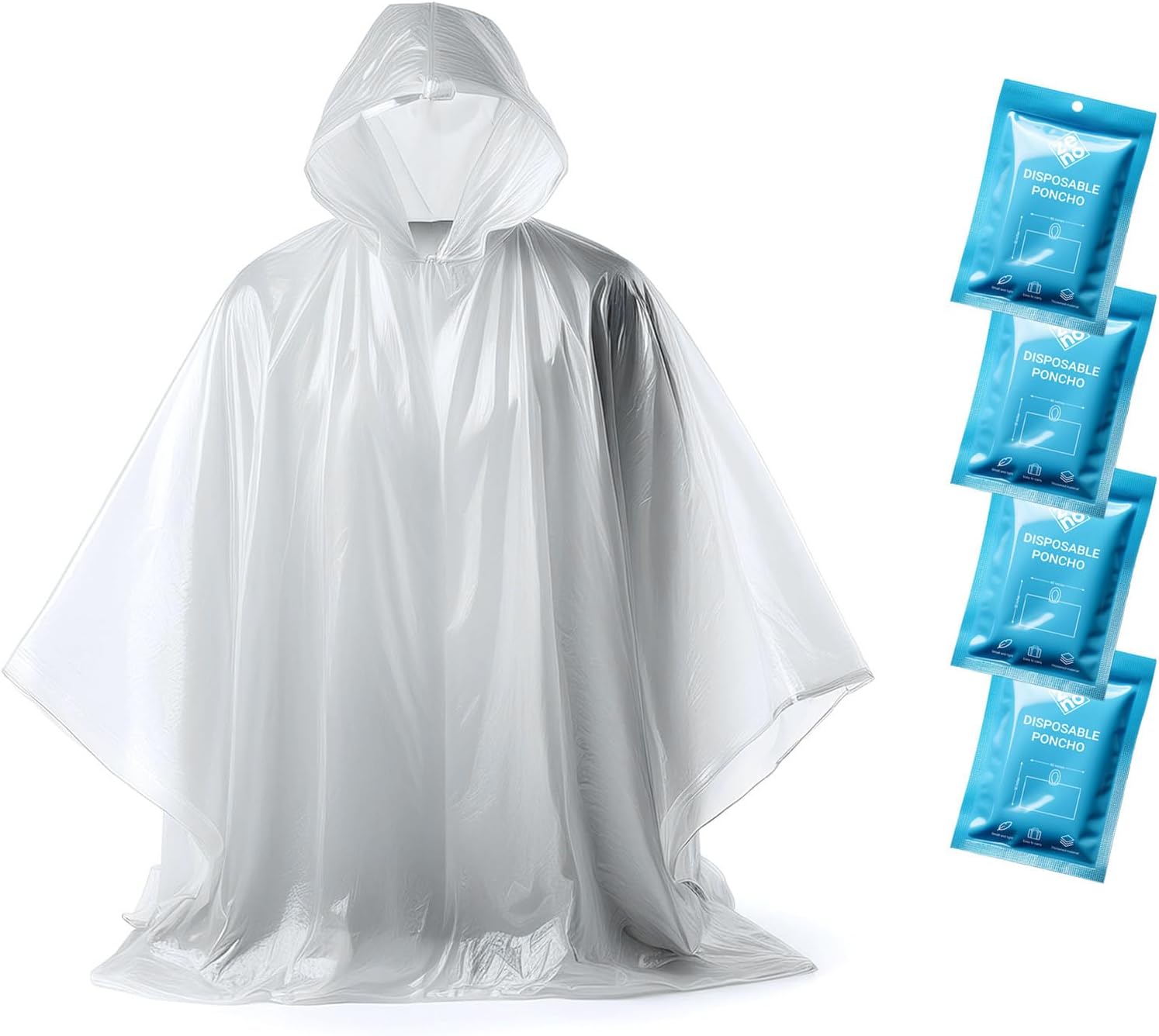 Disposable Rain Ponchos for Adults - Clear with Hood, Compact Emergency ...