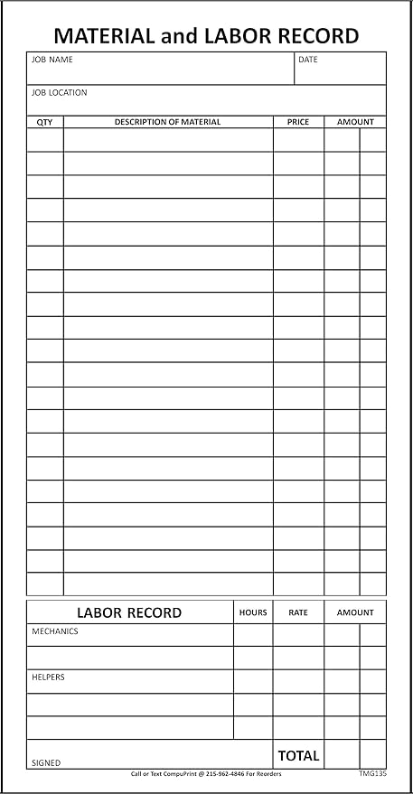 Amazon.com : Compact Material & Labor Records #230 4 1/4 x 8 1/4" by ...