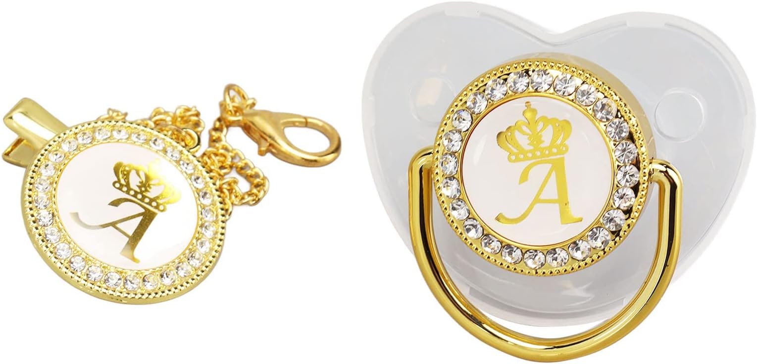 Amazon.com : Pacifier Clips Baby Girl, 26 Letter Rhinestone Baby ...