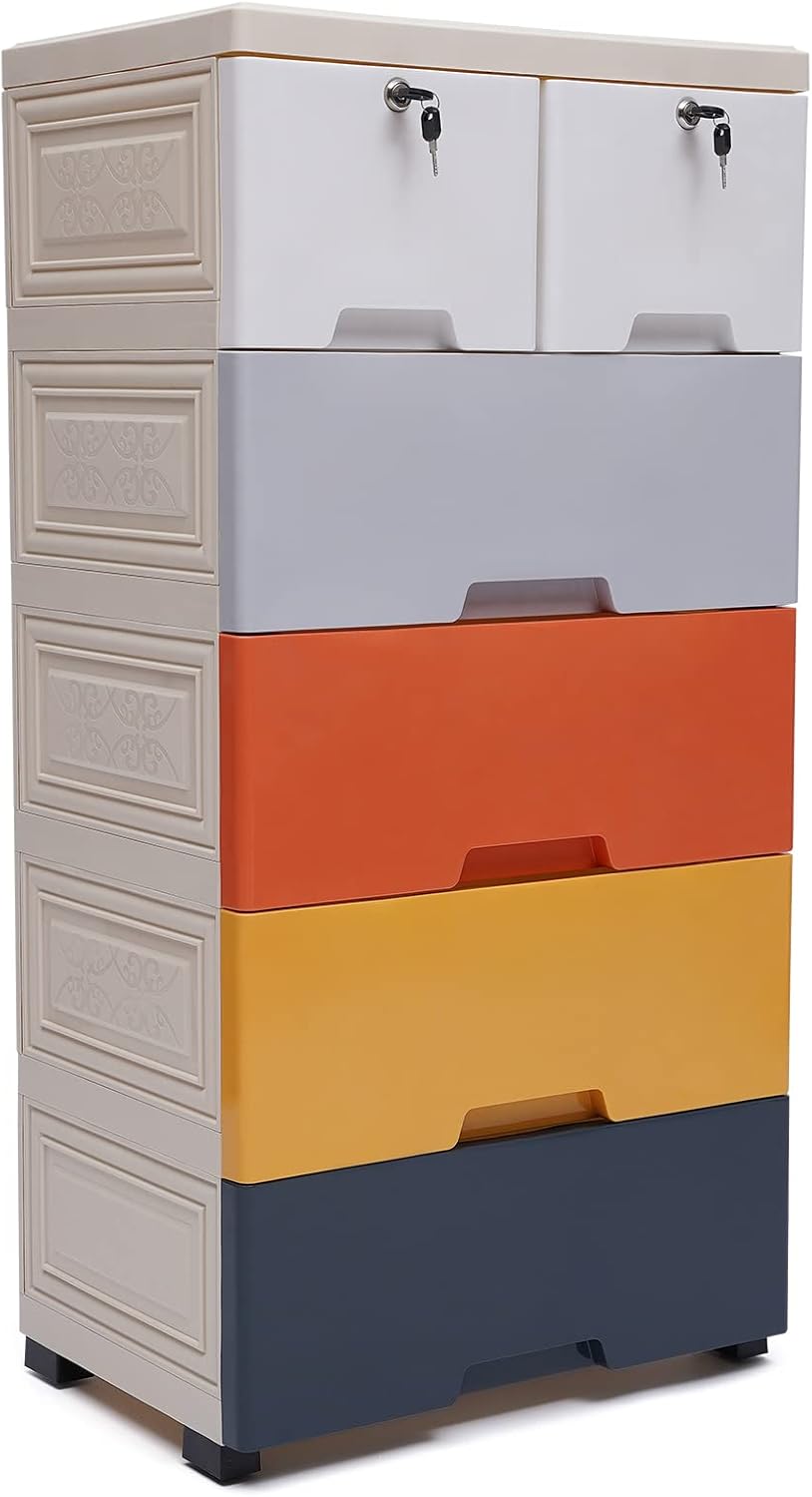 Amazon.com: Netcoin 5 Tier Dresser w/ 6 Drawers, Clothes Storage ...