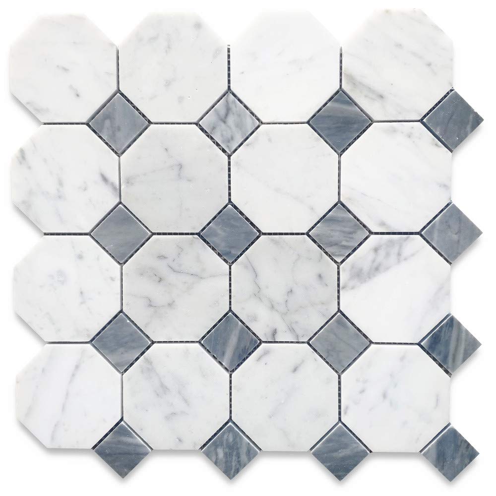 Octagon Marble Floor Tile Elongated Octagon Waterjet Mosaic Crema