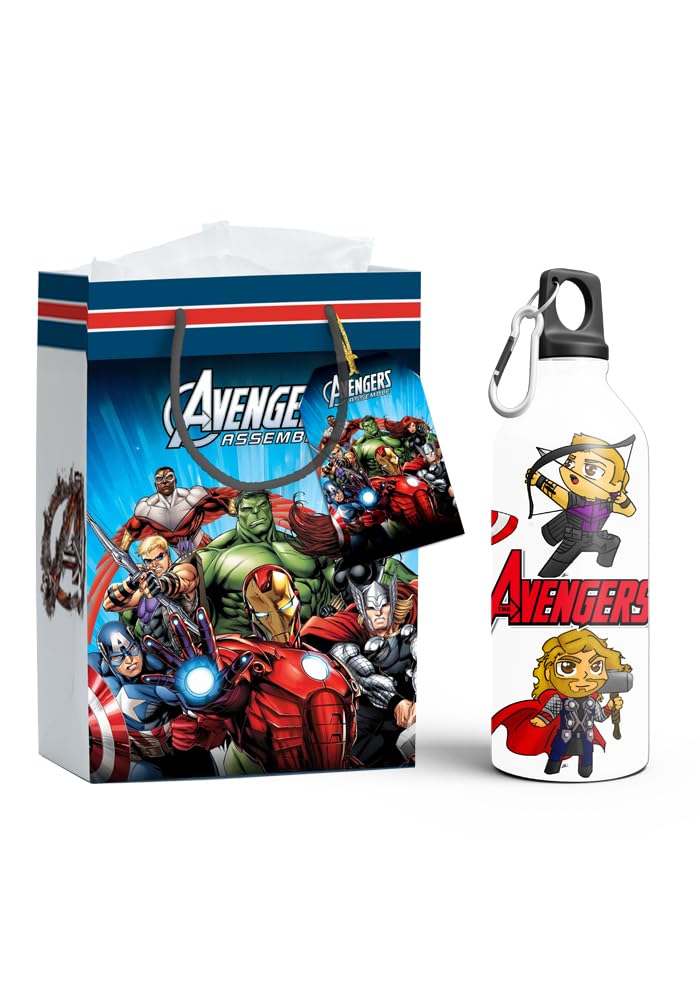 3 in 1 Superhero AV Theme Metal Bottle, Paper Bag, Card Combo ...