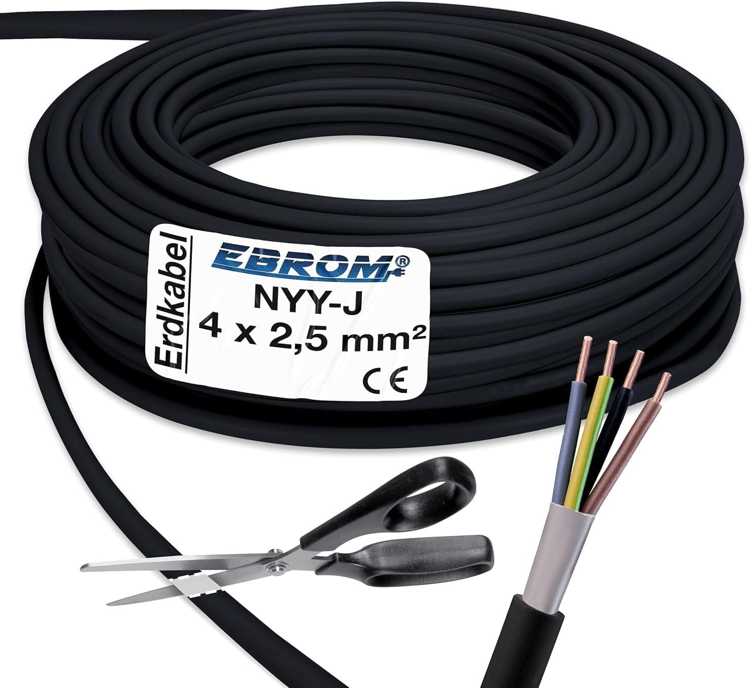 Earth cable NYY-J 4x2.5 mm2 (mm2) sold by the metre: high power cable ...