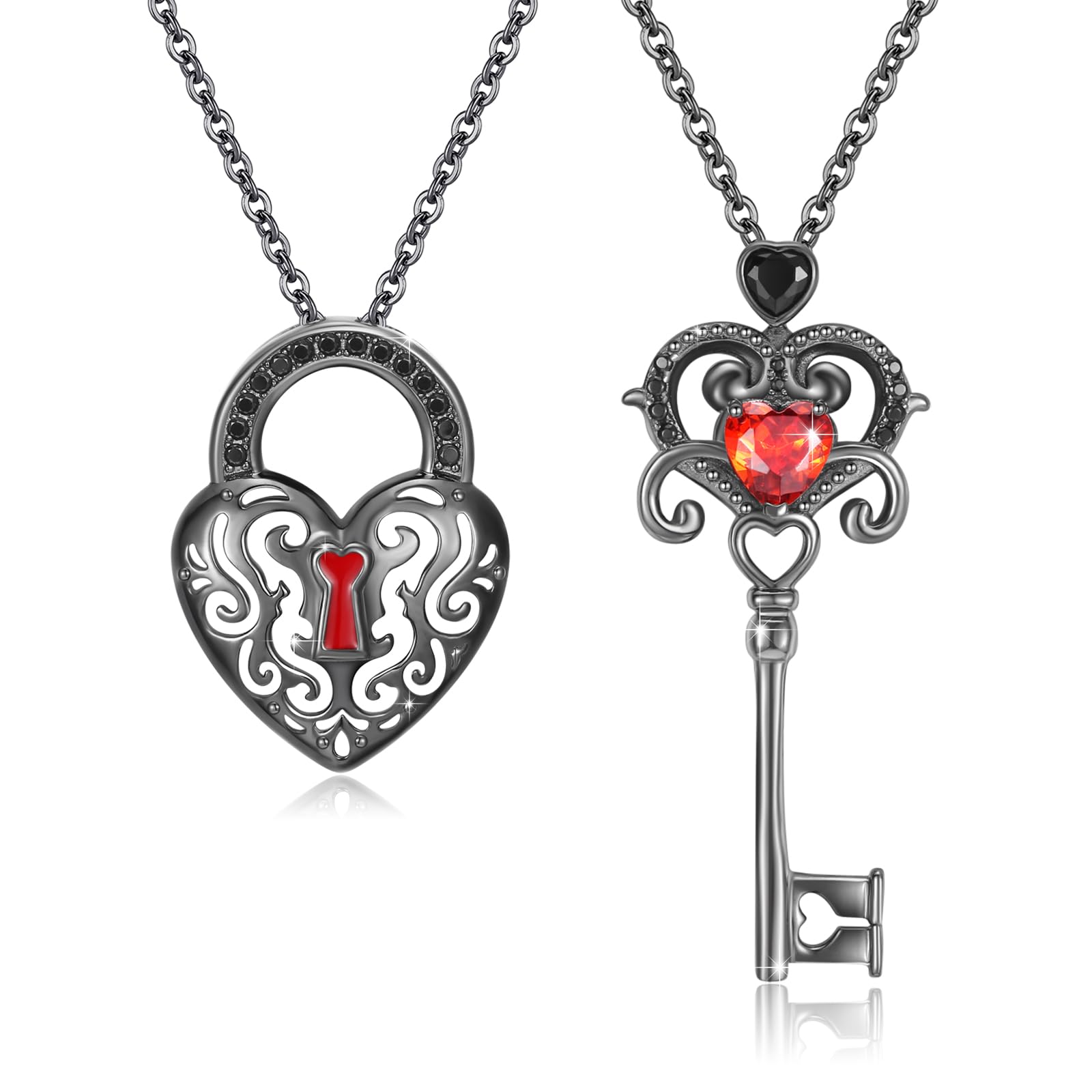 Amazon.com: OHAYOO Key and Lock Couple Necklace Set 925 Sterling Silver ...