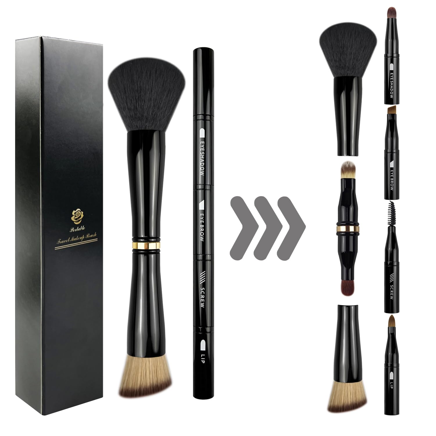 Amazon.com: 2 Pack 4 in 1 Makeup Brush, Travel Makeup Brush Set with ...