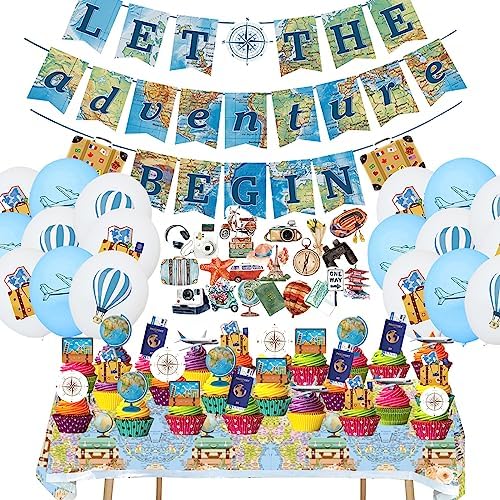 Amazon.com: 90Pcs Travel Themed Party Decorations Let the Adventure ...