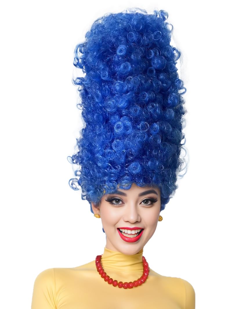 Amazon.com : Luvfamday Long Blue Curly Wig Funny Top Hat Wig Halloween ...