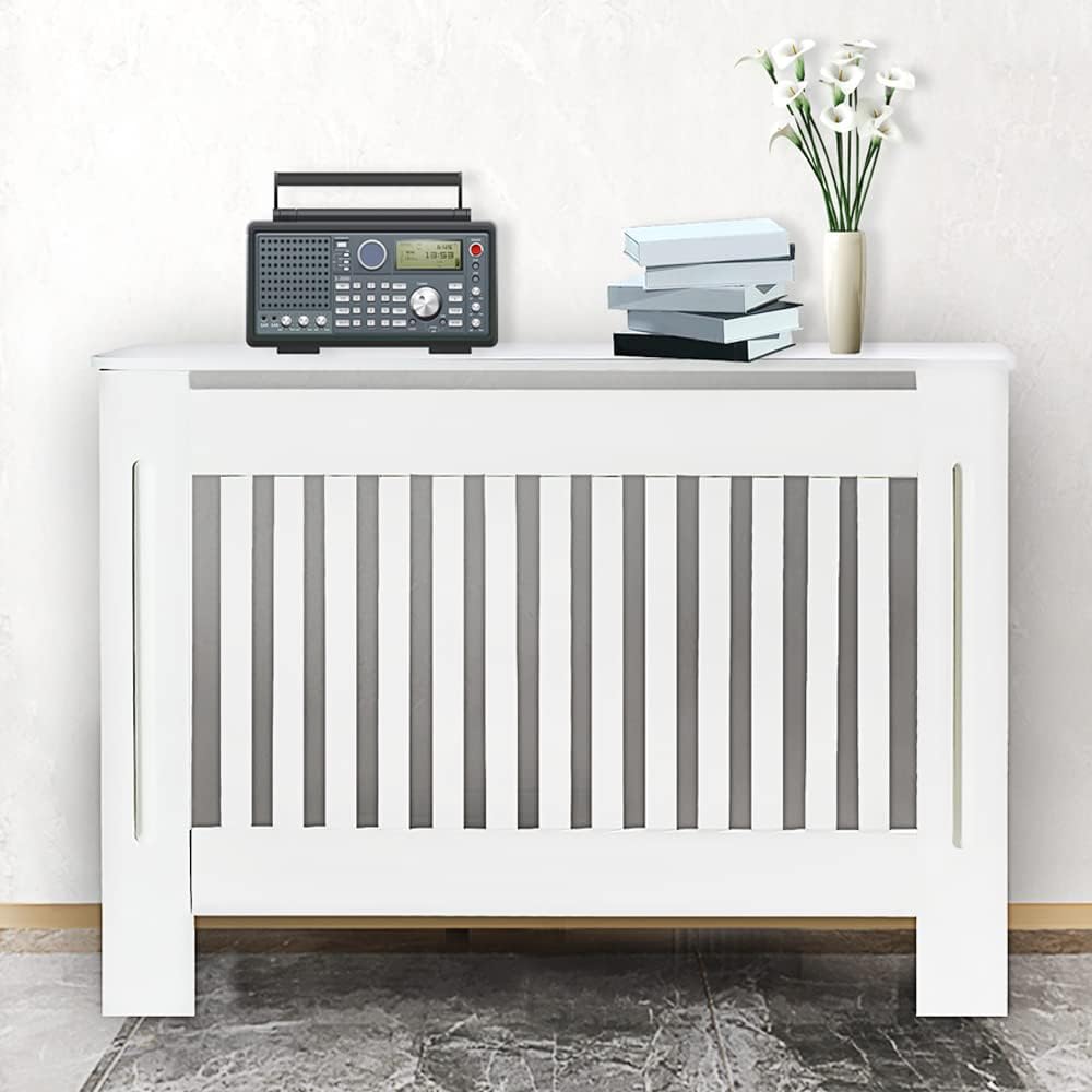 DuraTherm® Radiator Cover White Painted Modern Vertical Slat Shelves ...