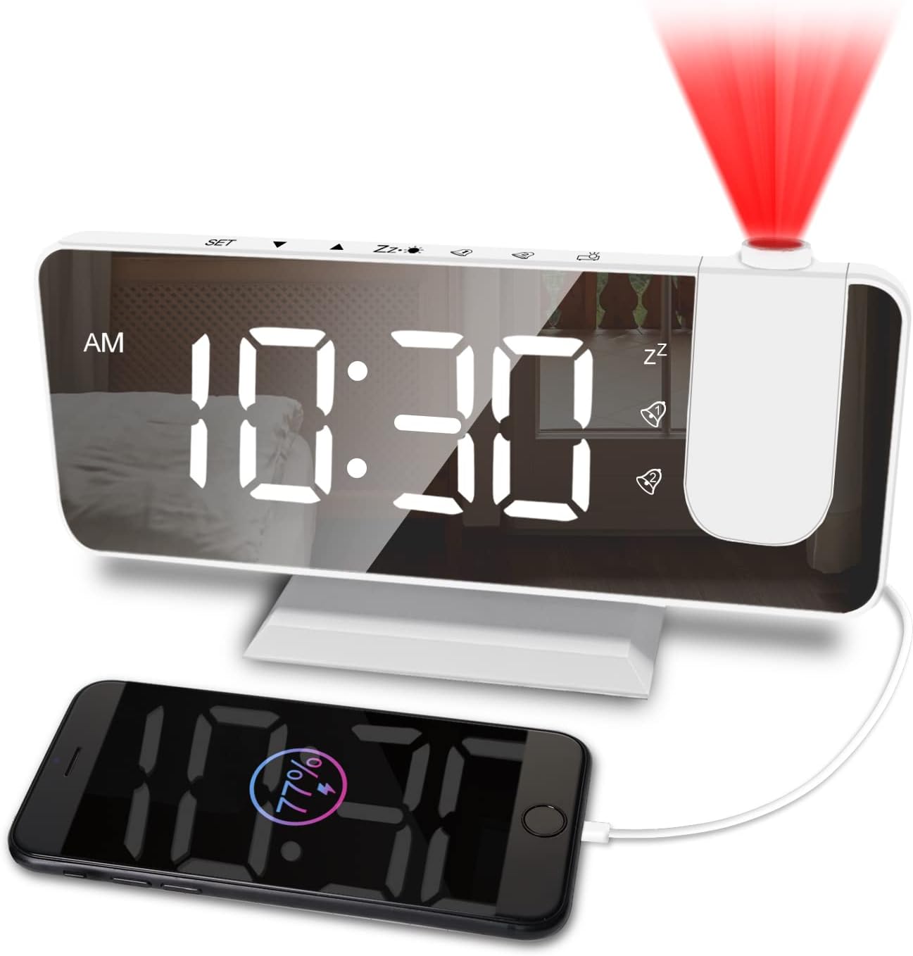 Amazon.com: CENTOLLA Projection Alarm Clock for Bedroom,7.4 inch Large ...