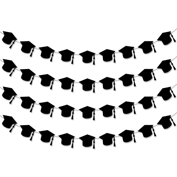 Buy Felt, Black Graduation Cap Garland - 4 Strings, No DIY | Graduation ...
