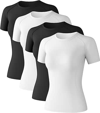 Amazon.com: Women's Short Sleeve Compression Shirts Athletic T-Shirts ...