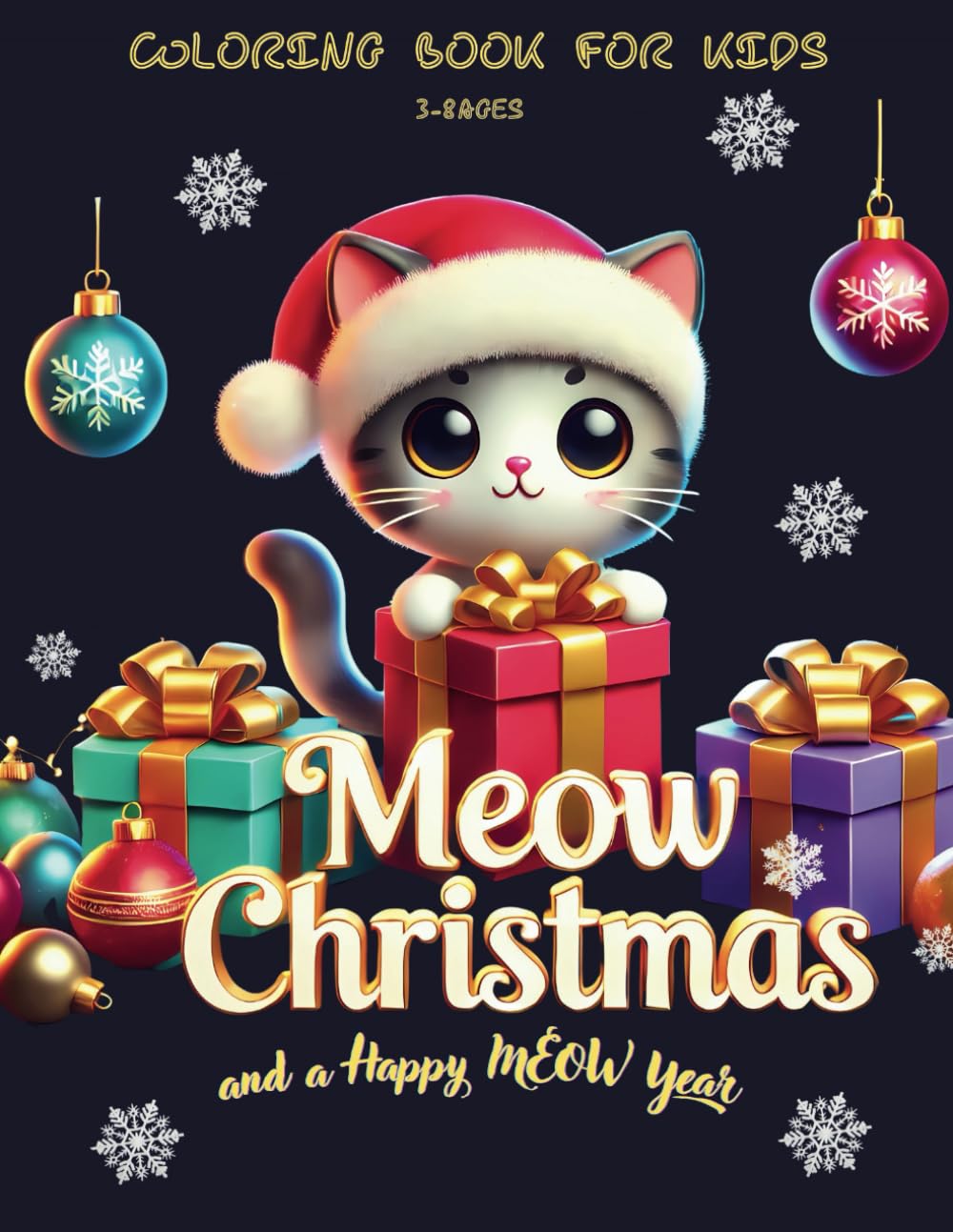 Meow Christmas Coloring Book for Kids 3-8 Ages: Fun & Easy Cats Designs ...