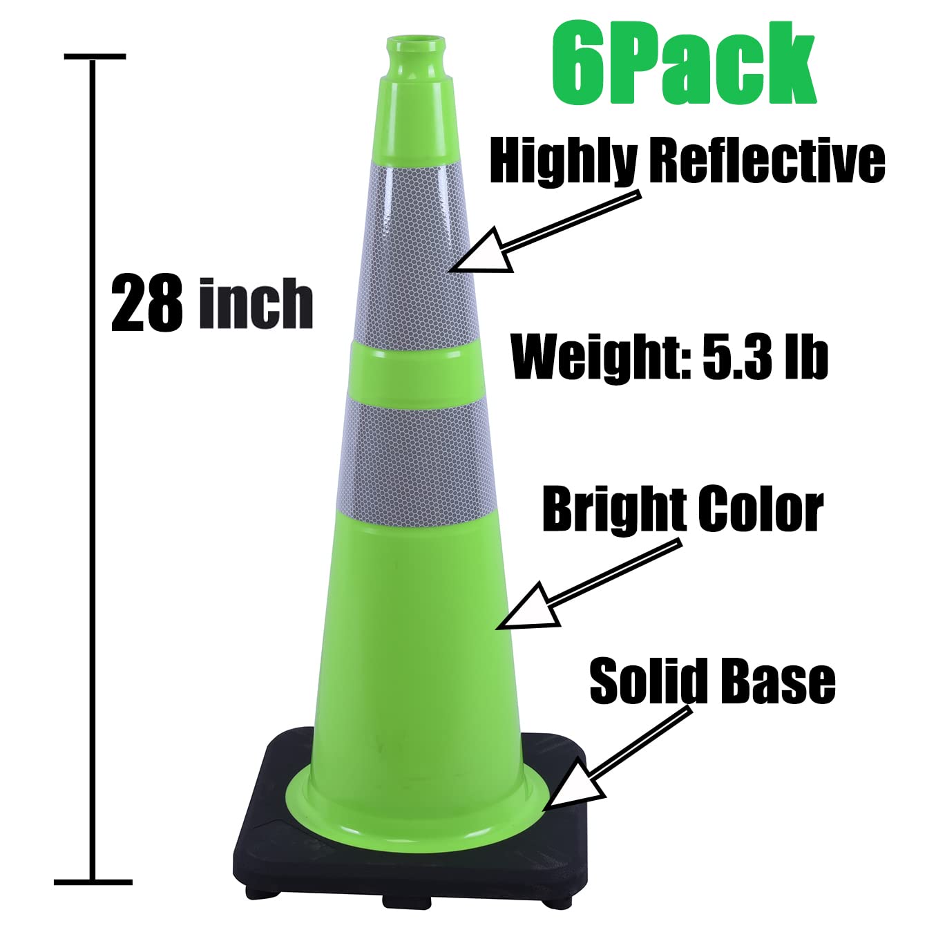 Snapklik.com : BESEA 6Pack 28 Inch Traffic Cones Green Safety Cones