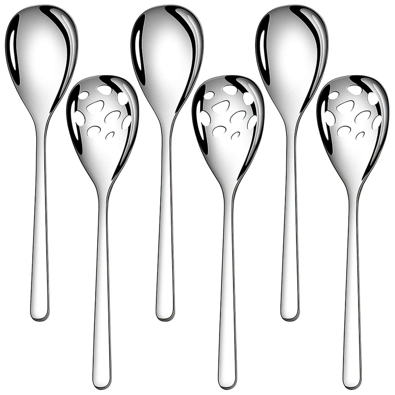 6 Piece Serving Spoons Set, Includes 3 Serving Spoons and 3 Slotted ...