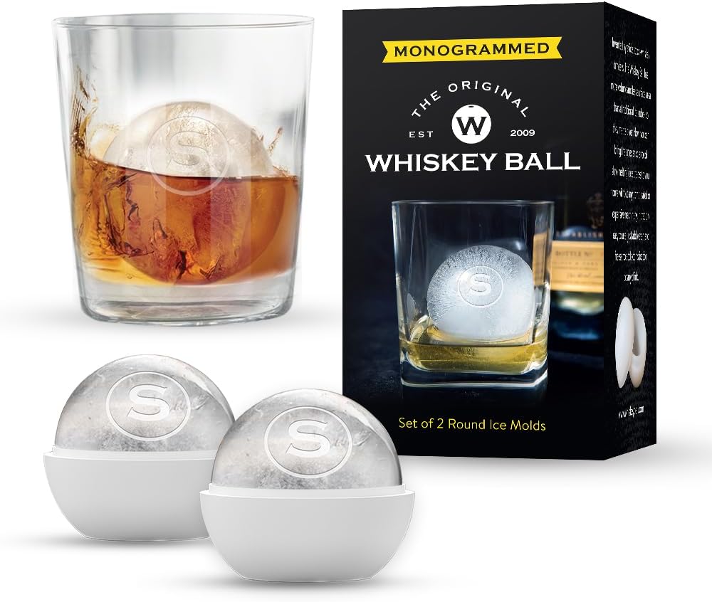 Amazon.com: Pack of 2 Monogram Whiskey Ice Ball Maker Mold - Premium ...