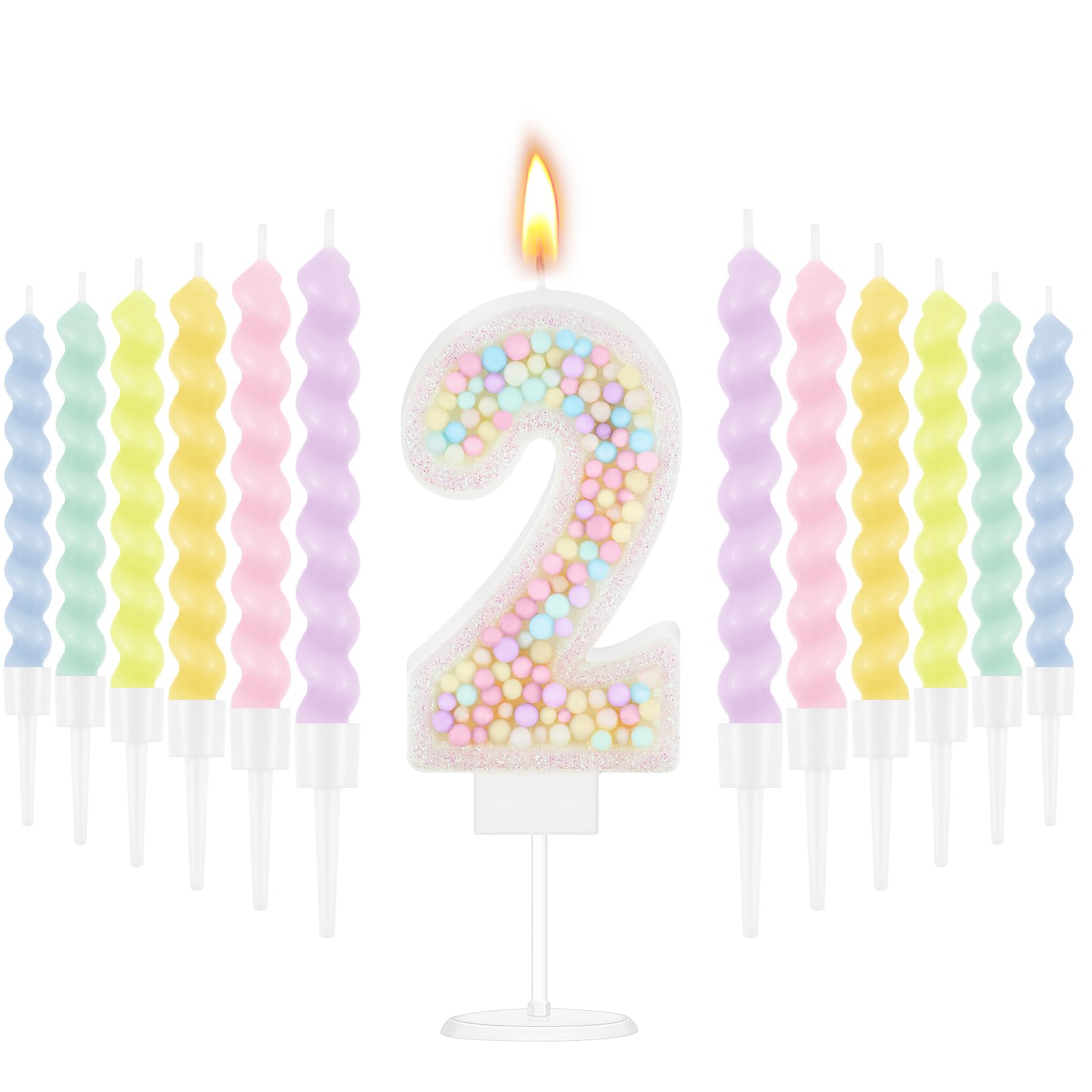 Amazon.com: MTLEE Number 2 Birthday Candle with 12 Pcs Spiral Candles ...