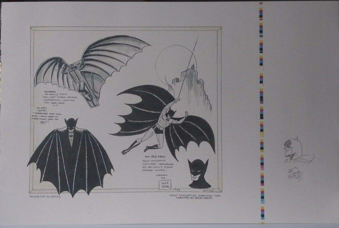 BATMAN DAVINCI BOB KANE SIGNED REMARKED CONCEPT ART COA UNCUT WARNER ...