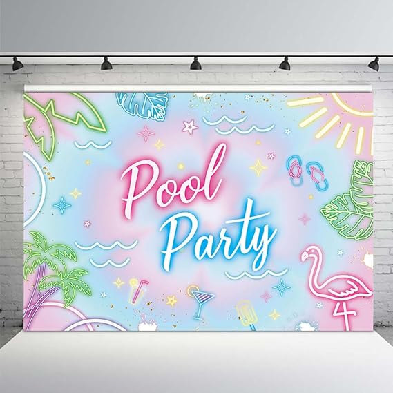 Amazon.com : MEHOFOND Glow Pool Party Backdrop Pink Neon Themed ...
