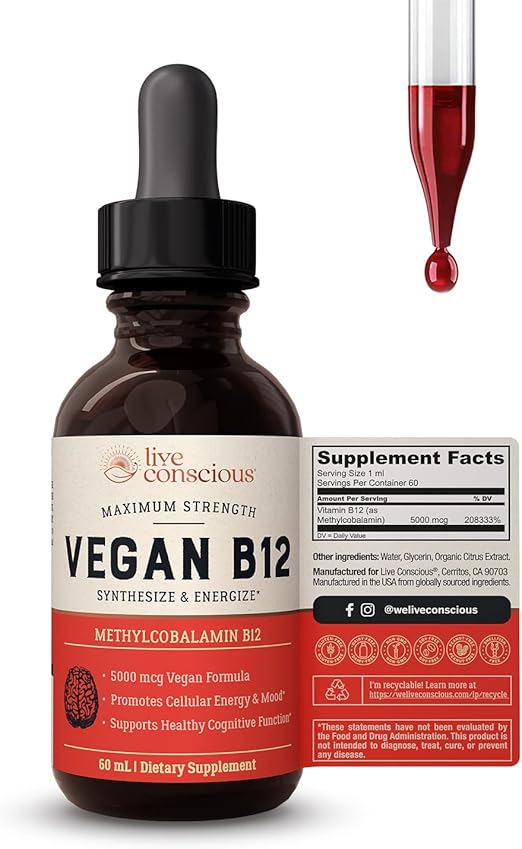 Amazon.com: Vegan Vitamin B12 Sublingual Liquid Drops by Live Conscious ...