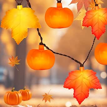 Fall String Lights - 8.5Ft LED Maple Leaf Pumpkin Lights String, 3D ...