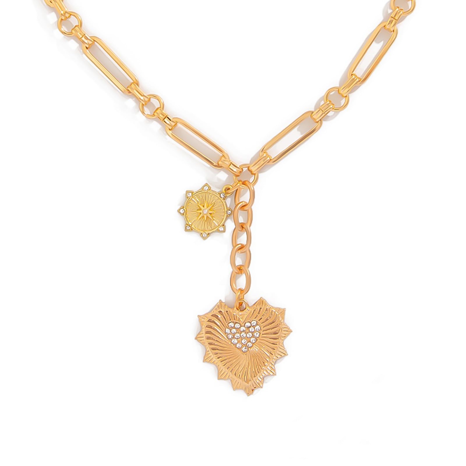 Amazon.com: HETICA Heart Chunky Gold Necklace for Women - Round Sun ...